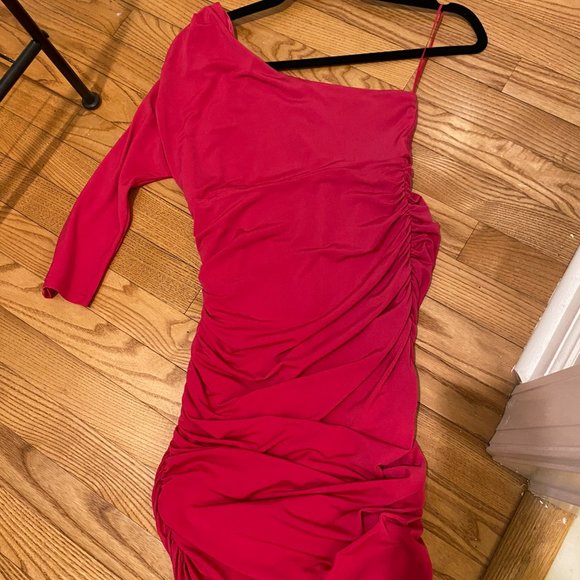 Express | Dresses | Express Hot Pink Xs One Shoulder Ruched Dress ...